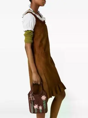 Miu Miu Waxed Suede Ruffled Dress - Brown