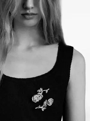 Emanuele Bicocchi Sterling Rose Motif Brooch - Silver