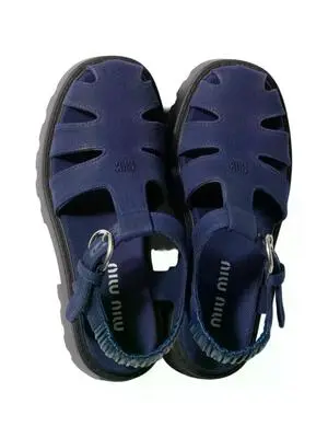 Miu Miu Gabardine Platform Sandals - Blue