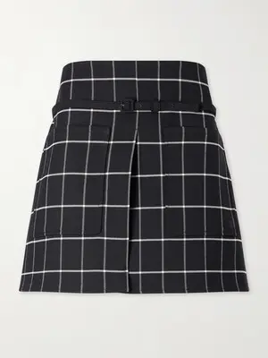 COURREGES Belted Checked Wool-blend Mini Skirt