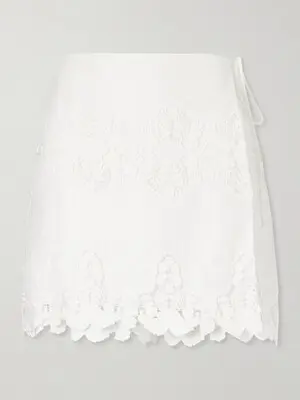 Miguelina Embroidered Cotton And Linen-blend Skort - Neutrals