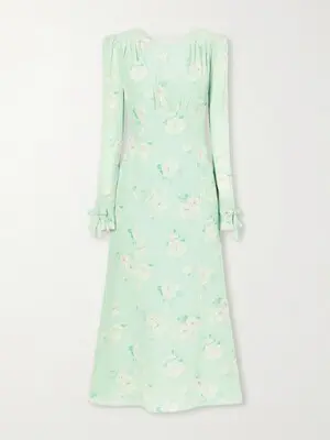Alessandra Rich Floral Silk Crepe De Chine Midi Dress