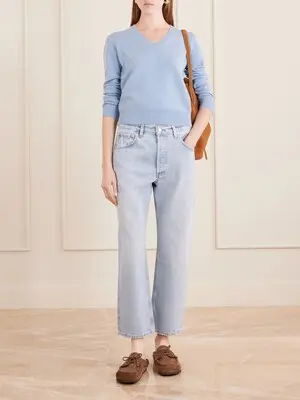 NILI LOTAN Camelia Knitted Cashmere V-neck Sweater