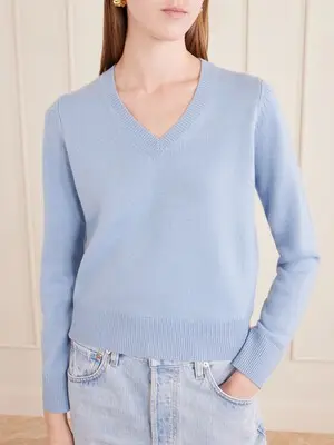 NILI LOTAN Camelia Knitted Cashmere V-neck Sweater