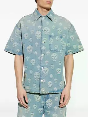 Alexander McQueen Skull-jacquard Short-sleeve Shirt - Blue