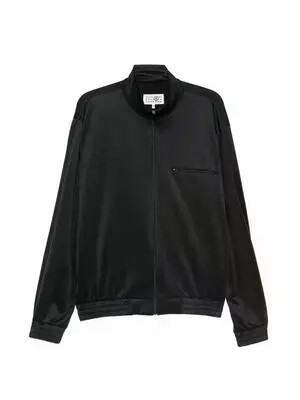 MAISON MARGIELA Logo Embroidered Zip-up Sweatshirt - Black