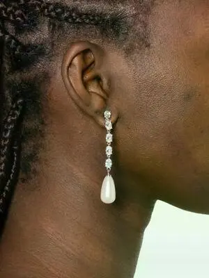 SELF-PORTRAIT Crystal And Faux Pearl Drop Earrings - Silver