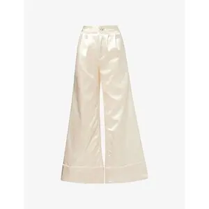GRACE FAENA Pearl-button Wide-leg Satin Trousers - Chalk