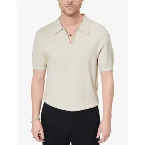 The Kooples Zipped-collar Short-sleeve Knitted Polo - Light Beige