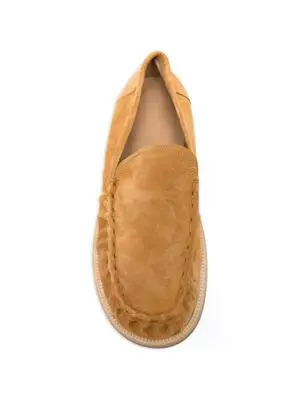PAURA Ruched Suede Loafers - Brown