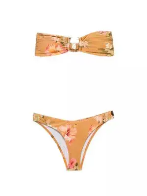 Zimmermann Zimmermann Mahon Floral-Print Bandeau Bikini Neutrals