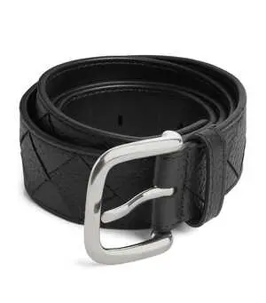 Bottega Veneta Grained Leather Intrecciato Belt - Grey