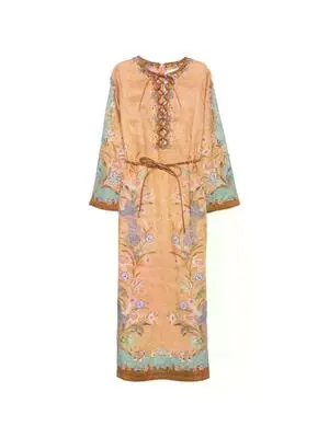 Zimmermann Indra Floral Print Lace-up Midi Dress