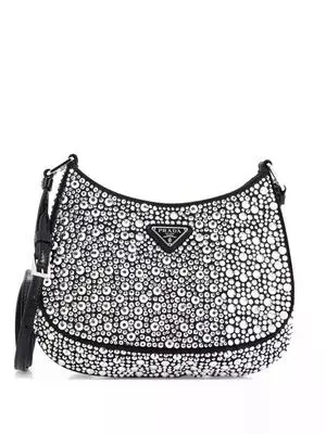 Prada Crystal Embellished Satin Small Shoulder Bag - Black