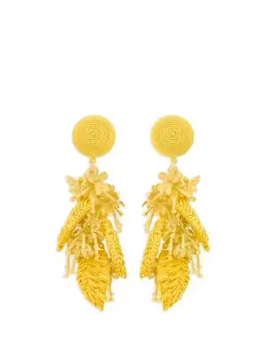 Oscar De La Renta Raffia Tassel Bouquet Clip-on Earrings - Yellow