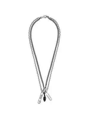 Philipp Plein Layered Safety Pin And Skull Pendant Necklace