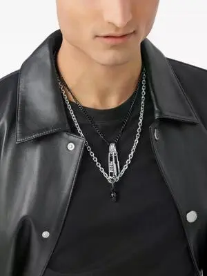 Philipp Plein Layered Safety Pin And Skull Pendant Necklace