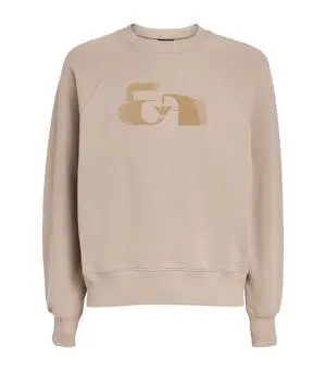 Emporio Armani Cotton Sweatshirt With Textured Logo - Brown