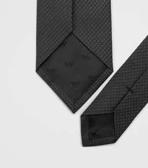 Emporio Armani Silk Jacquard Logo Neck Tie - Black