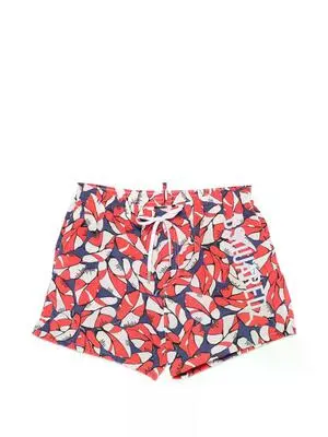 Dsquared2 Leaf Print Logo Swim Shorts - Red