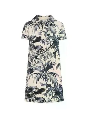 Oscar De La Renta Chiné Palm Leaves Shift Dress - Neutrals