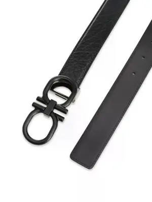 FERRAGAMO Gancini Pebbled Leather Belt - Black
