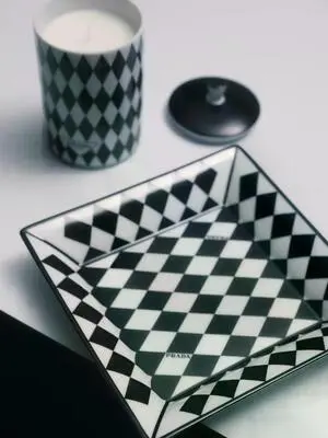 Prada Large Square Porcelain Catchall Tray Checkerboard - White