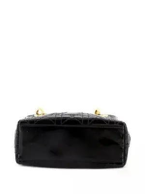 Dior Vintage Lady Bag Cannage Quilt Patent Mini Satchel - Black
