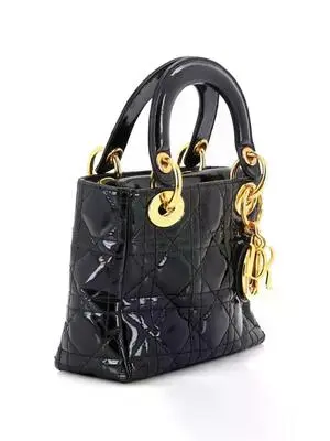 Dior Vintage Lady Bag Cannage Quilt Patent Mini Satchel - Black