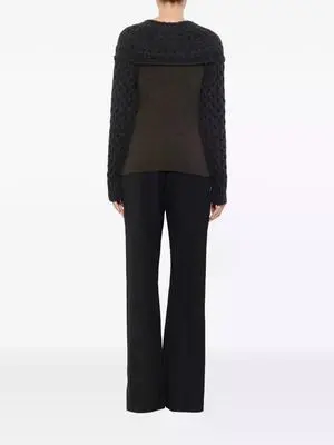 LANVIN Embroidered Floral Appliqué Cable-knit Sweater