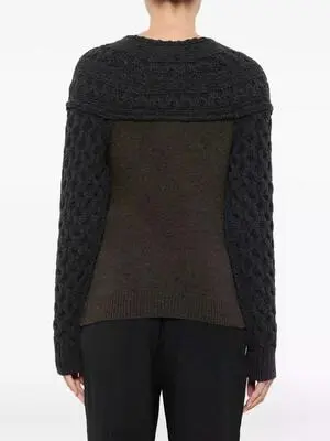 LANVIN Embroidered Floral Appliqué Cable-knit Sweater