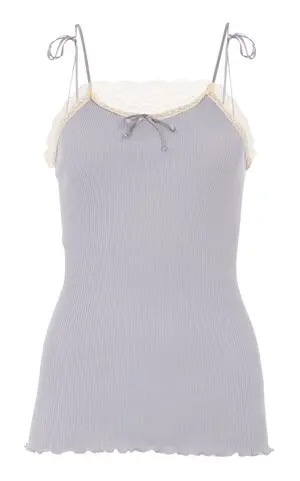 Chloé Lace-trimmed Ribbed Cotton-blend Camisole - Grey
