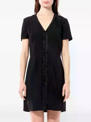 Balenciaga Ruffled V-neck Short Sleeve Dress - Black