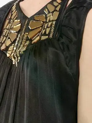 Givenchy Crystal Embellished Pleated Sleeveless V-neck Blouse - Black