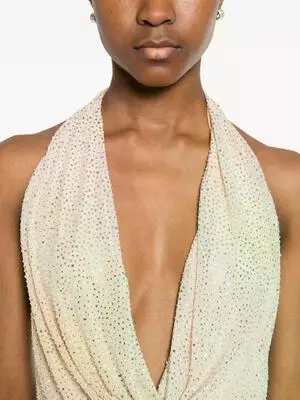 TWENTY FOURHAITCH Crystal Embellished Halterneck Mini Dress - Neutrals