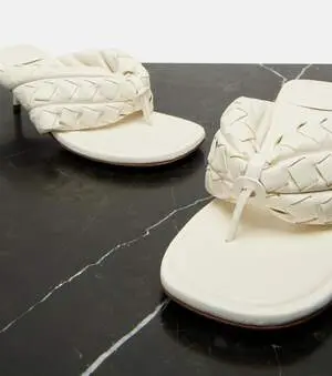Bottega Veneta Salsa Intrecciato Leather Thong Sandals - White