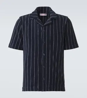Orlebar Brown Hawkin Striped Cotton Terry Shirt Blue