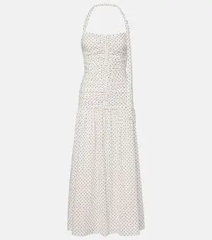 Posse Edie Polka Dot Halterneck Midi Dress - White