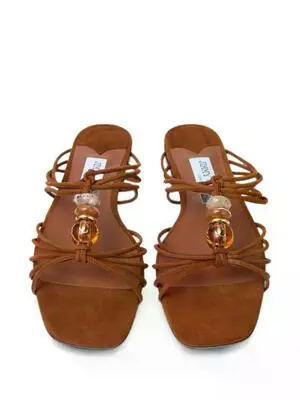 JIMMY CHOO Lova Suede Bead Embellished Mule Flats - Brown
