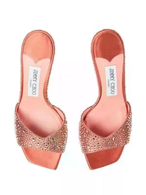 JIMMY CHOO Skye 70 Crystal Embellished Satin Mule Sandals - Pink