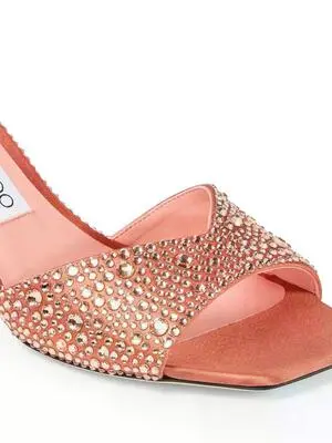 JIMMY CHOO Skye 70 Crystal Embellished Satin Mule Sandals - Pink