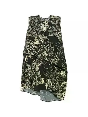 JNBY Hand-drawn Floral Asymmetric Hem Dress - Black