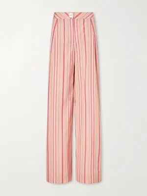 Thierry Colson Loulou Pleated Striped Cotton-poplin Wide-leg Pants - Pink