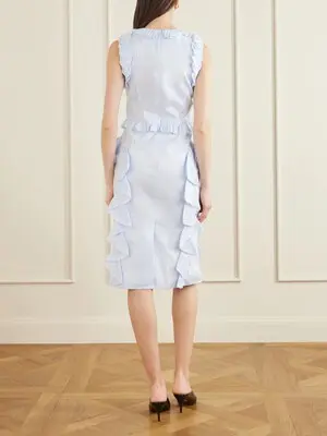 SHUSHU/TONG Ruffled Linen Midi Dress With Bow Detail