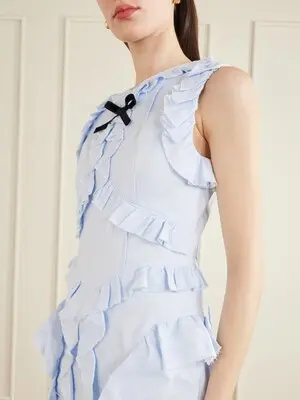SHUSHU/TONG Ruffled Linen Midi Dress With Bow Detail