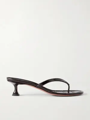 Amina Muaddi Juliette 45 Croc-effect Leather Thong Sandals - Brown