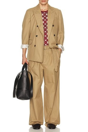 Dries Van Noten Wide Leg Belted Cotton Trousers