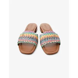 JIMMY CHOO Dina Chevron Raffia Flat Sandals