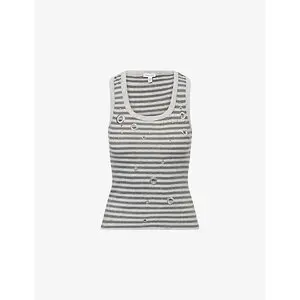 JADED LONDON Striped Eyelet Cotton-blend Vest - Grey