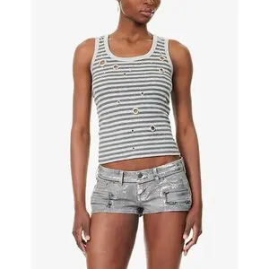 JADED LONDON Striped Eyelet Cotton-blend Vest